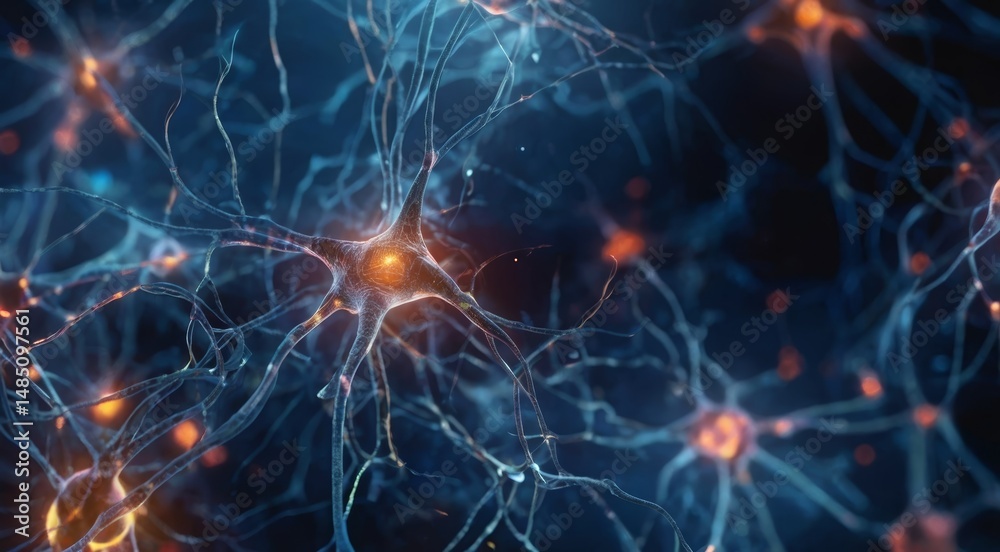 primer plano de las neuronas del cerebro, con conexiones brillantes ...