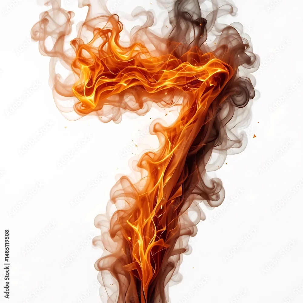 Flaming Number 7 with Intense Fire and Smoke on White Background Stock ...