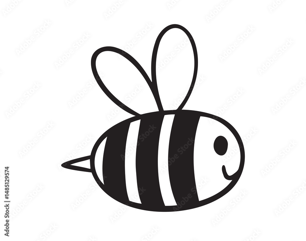 Vector de Stock Cute little bee icon doodle hand drawn. Outline Cute ...