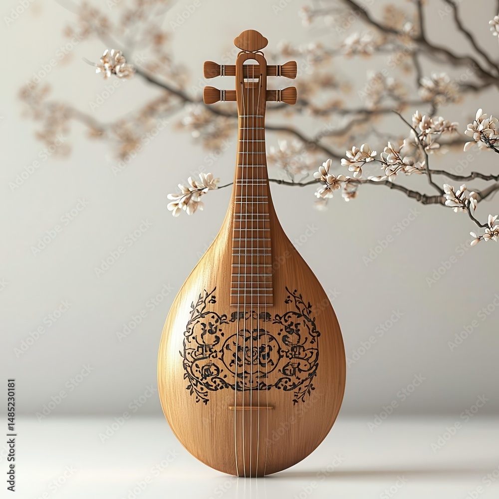 Pipa, pear-shaped Chinese lute with delicate details clipart style ...