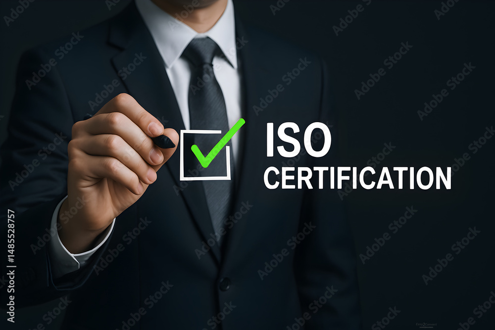 Foto de Stock ISO certification approval concept. A person highlighting ...