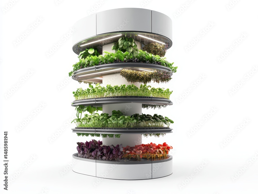 Illustration Stock Technical schematic of a vertical farming tower ...