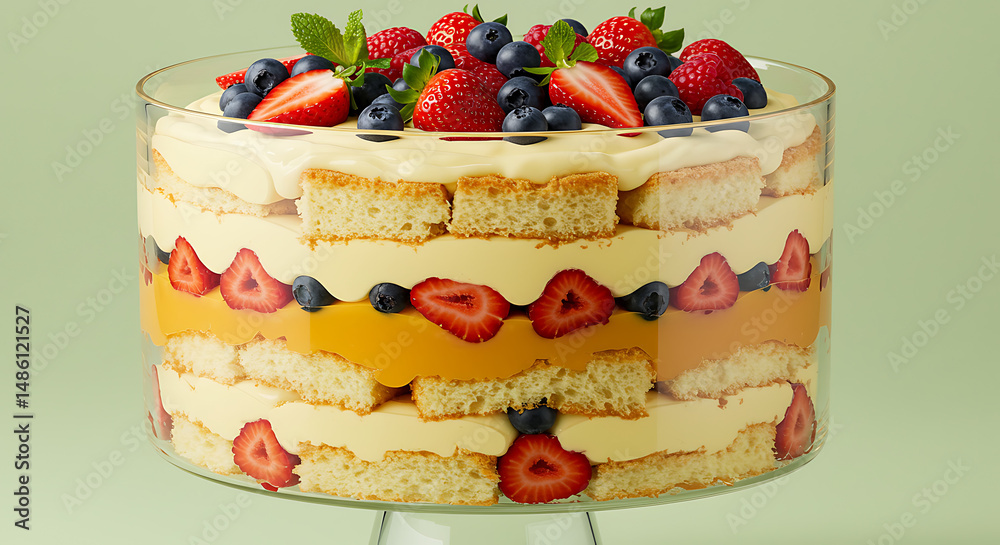 Layered dessert bowl with berries custard Stock Photo | Adobe Stock