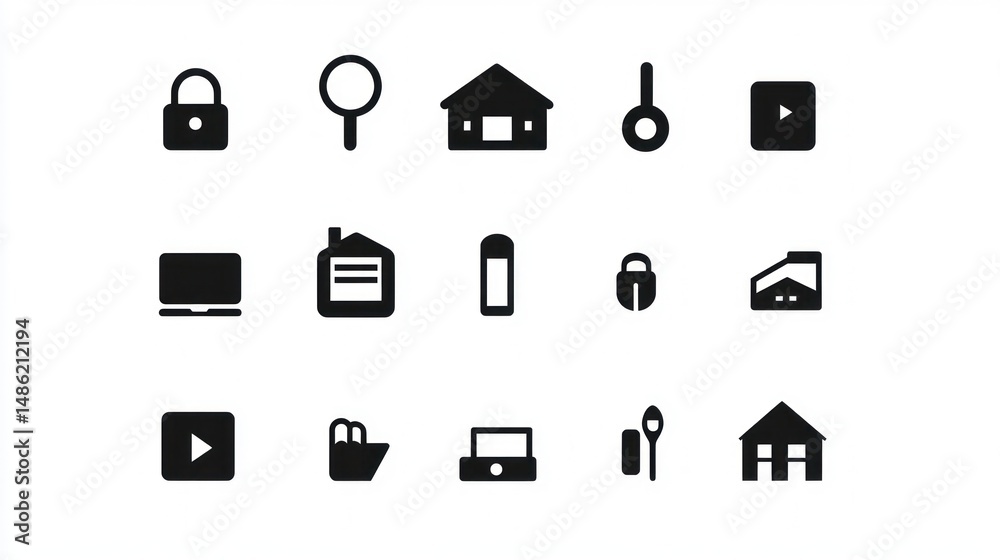 Simple black icons for various applications. Collection of basic ...