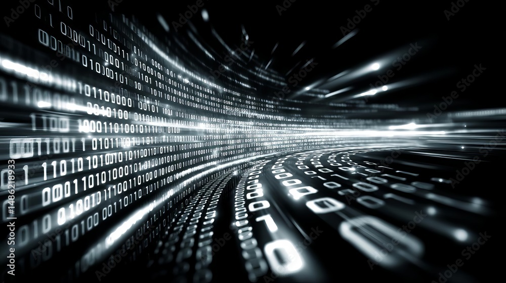 Dynamic binary code flows creating digital movement. Industrial IoT and Cloud AI Stock ...