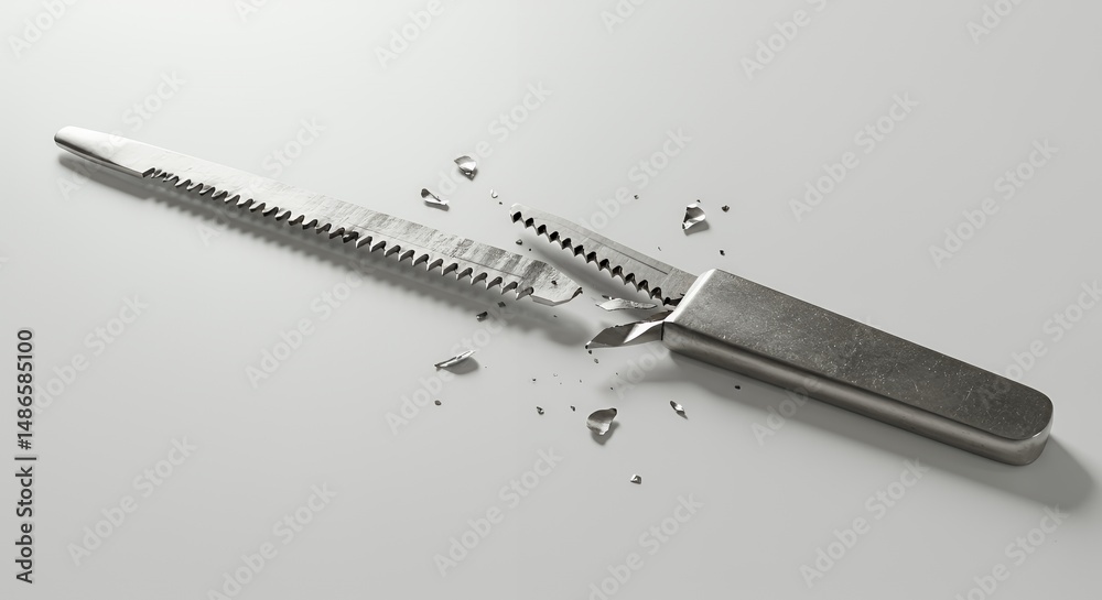 Broken Metal Saw Blade Snapped In Two On White Screen Background For ...
