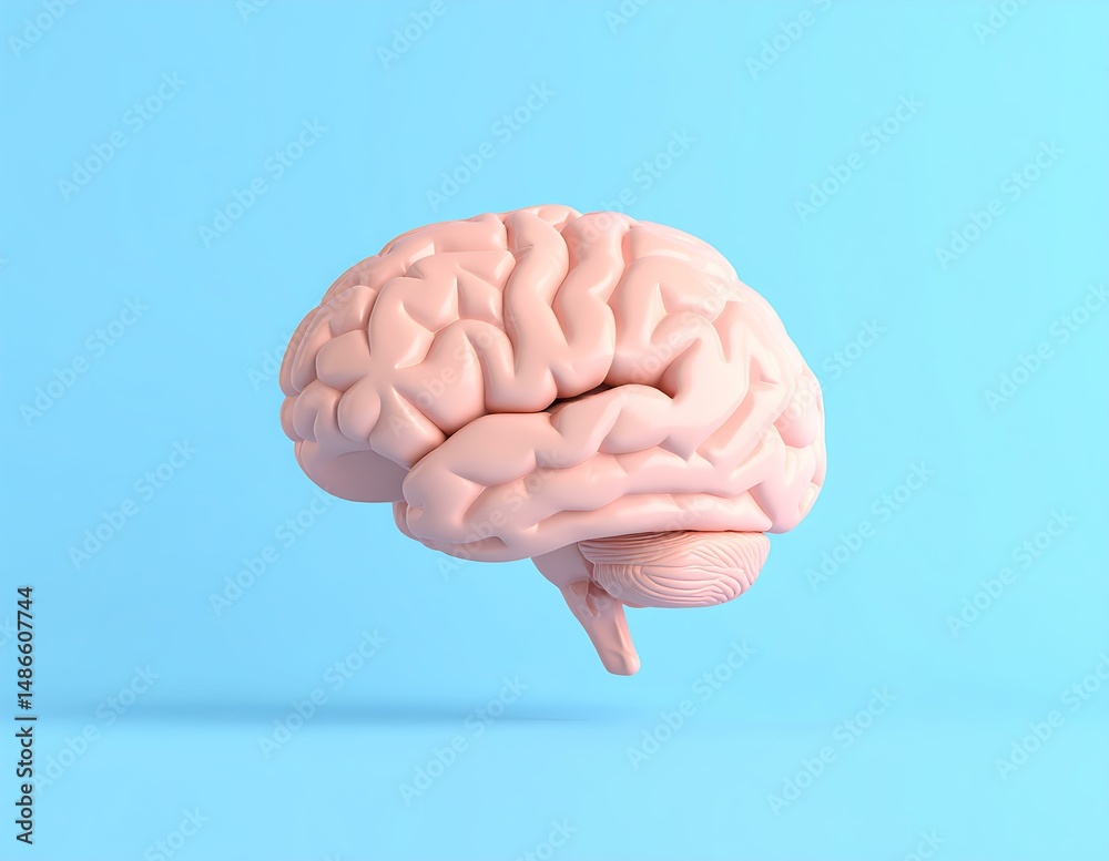 Pink Human Brain Model, 3D Render, Anatomy Study, Medical Illustration ...
