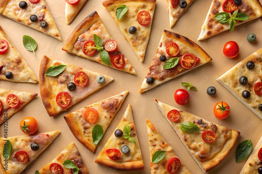 Appetizing pizza wedge pattern background for stylish promotional ...