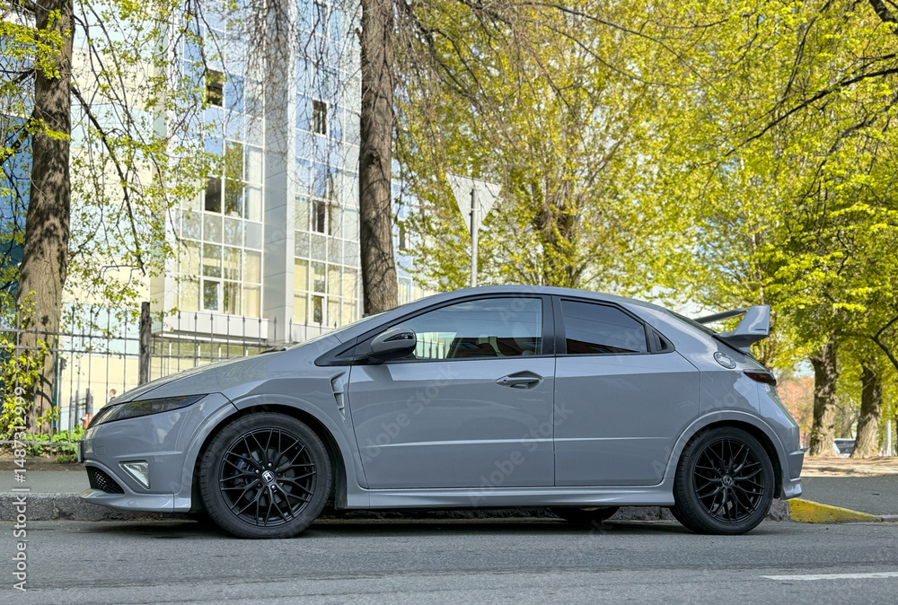 Foto de Stock Honda Civic 5d car Nardo Grey color parked at the city street. Honda Civic 5d ...