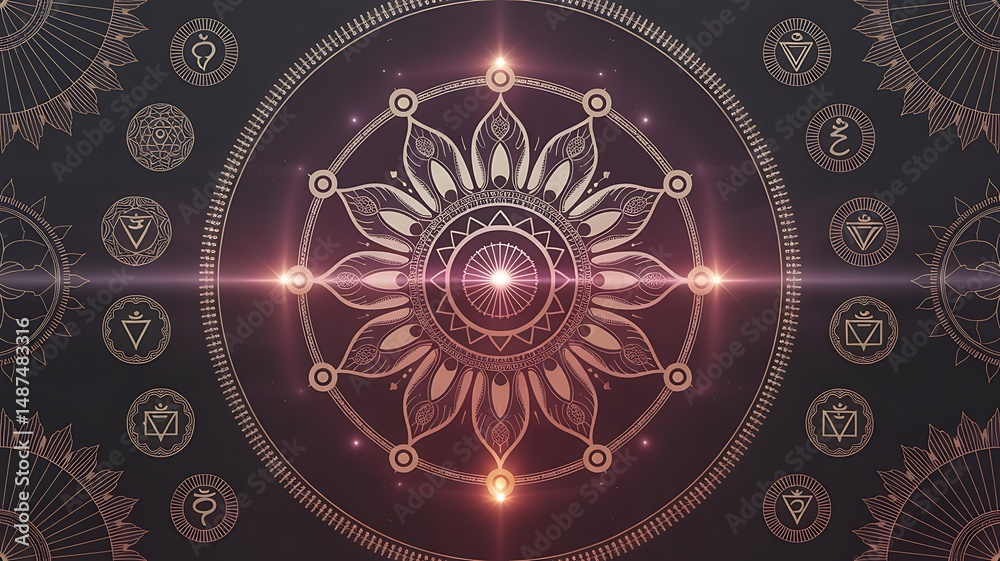 Sacred Geometry Mandala with Seven Chakras and Spiritual Symbols Stock ...