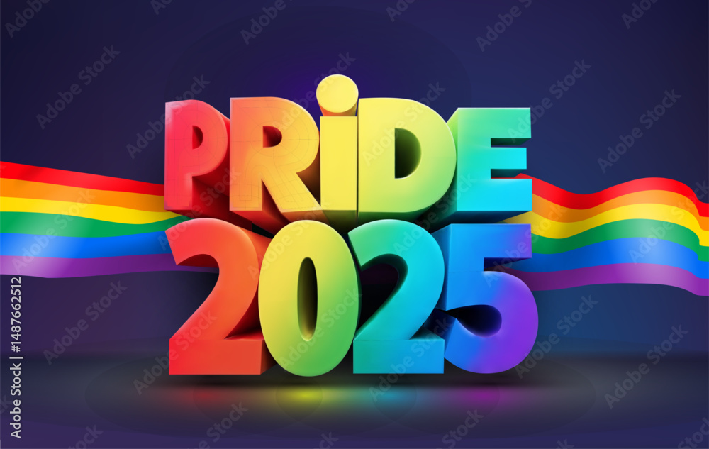 Pride Gradient 2025 background LGBTQ. 3d volumetric letters. Vector ...