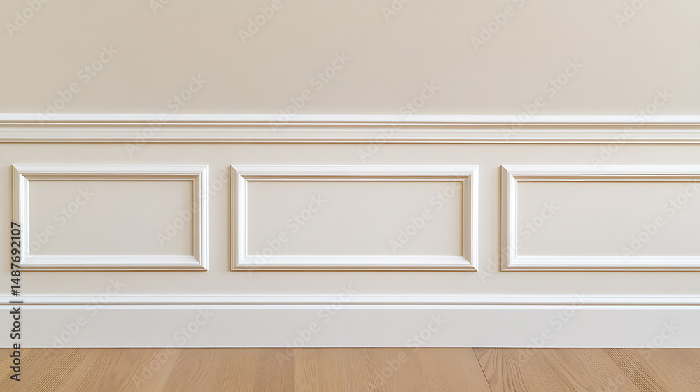 Wall paneling detail in a neutral color palette. Classic architectural ...