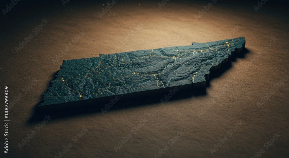 Ilustración de Stock 3D Model of Tennessee: A Detailed Relief Map of ...