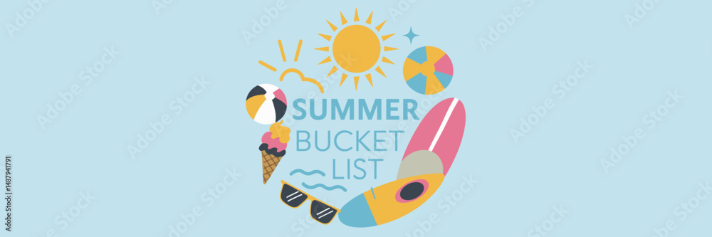 Vector icon of summer bucket list with beach-themed activities in ...
