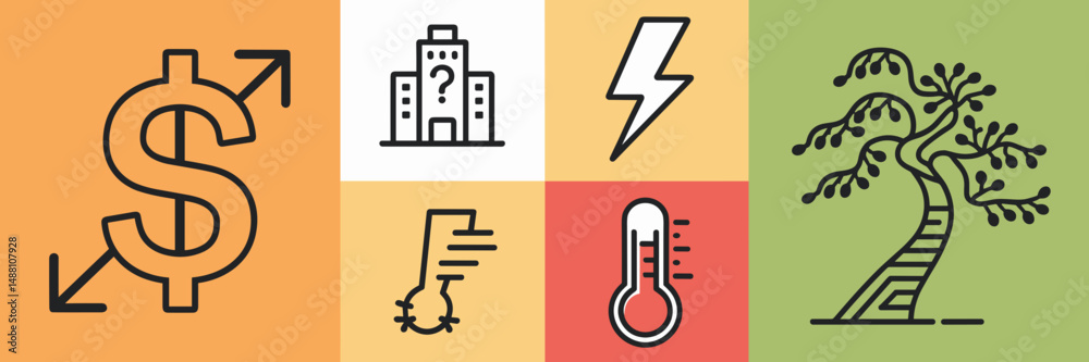 Color-coded icon sheet with financial instability symbols – Ideal for ...