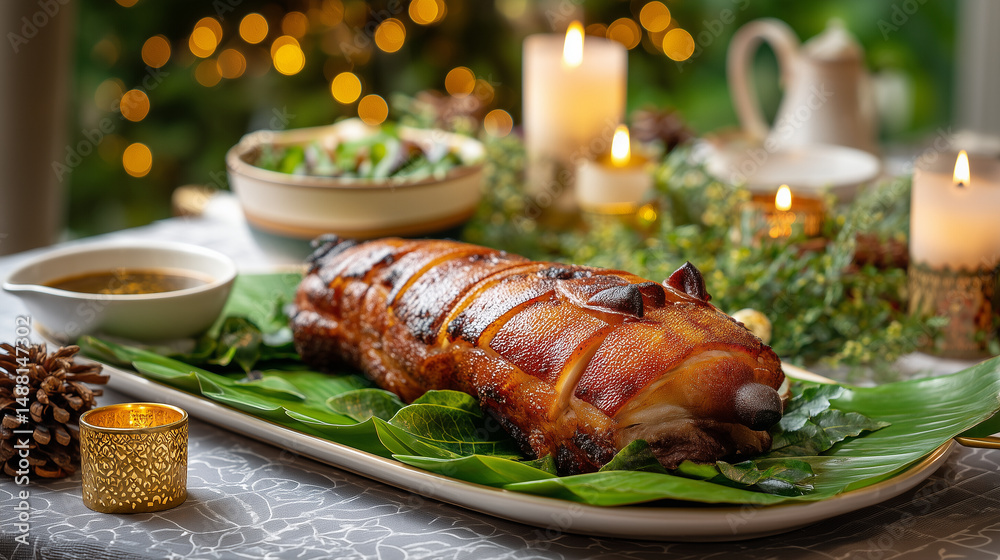 Stock-Illustration „Traditional Filipino lechon, Filipino roasted pig ...