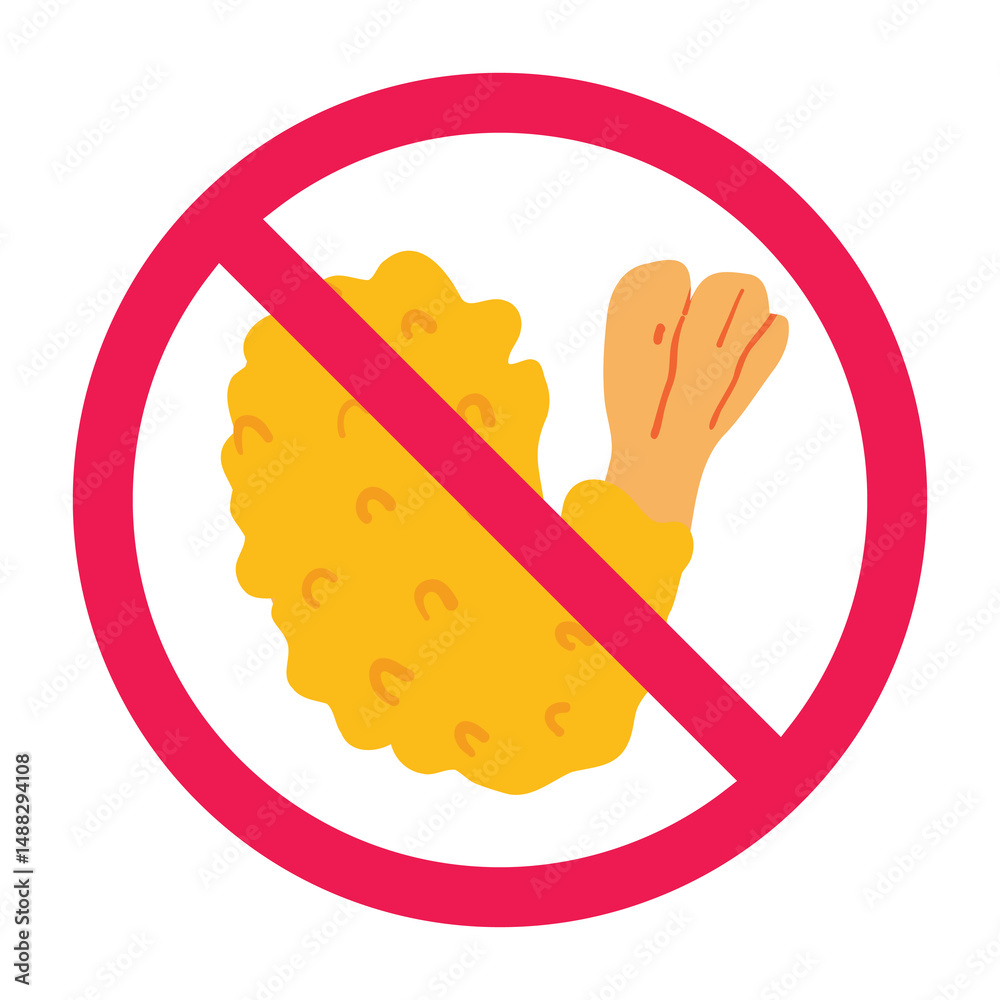 Image vectorielle Stock Forbidden sign with fried shrimp icon, no ...