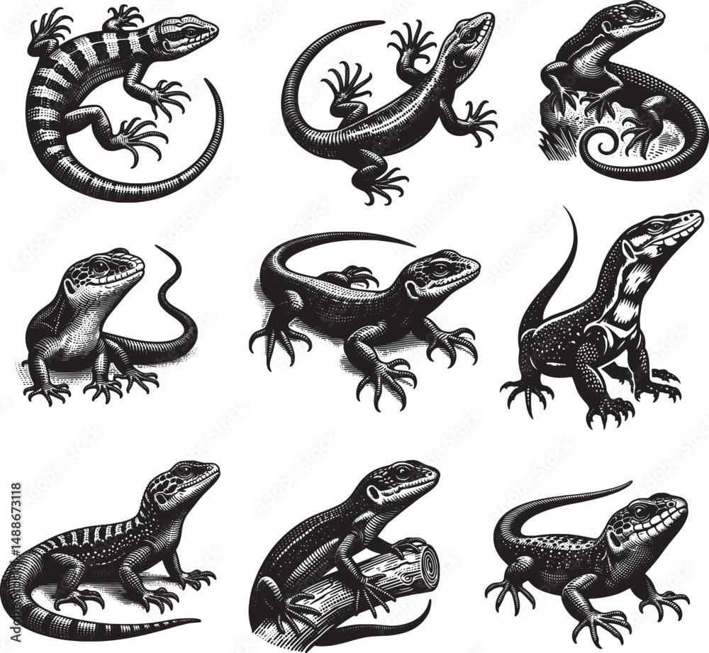 Printable vector illustration of sanda lizards Stock Vector | Adobe Stock