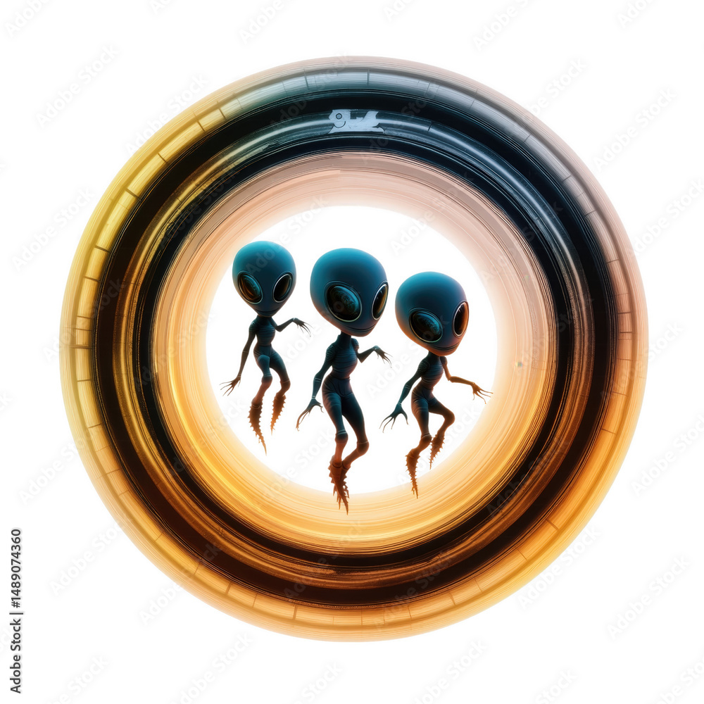 Alien Encounter: Three extraterrestrial beings traverse through a ...