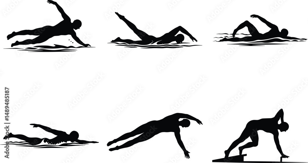 Dynamic Swimming Silhouette Clipart SVG Bundle– Athlete Style Clipart ...