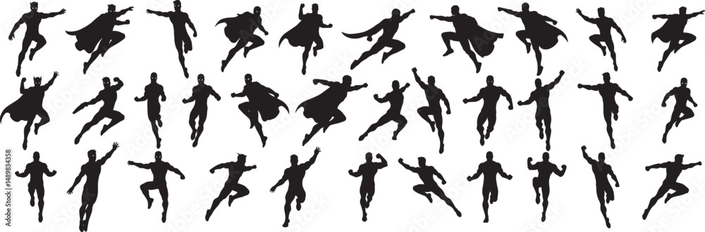 Superhero silhouette vector art collection for graphic design and web ...