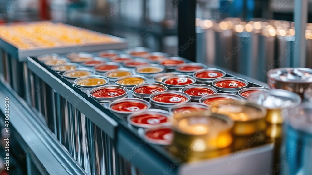 A modern canning food factory uses automated systems to fill, seal, and ...