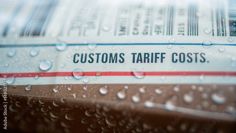 Customs tariff costs are visible package, highlighted by droplets of ...