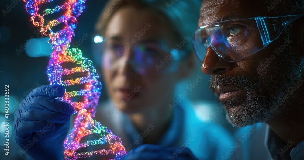 Physician And Patient Examine A Holographic Dna Model. AI-Powered ...
