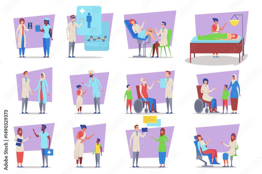 Collection of illustrations depicting various healthcare professionals ...