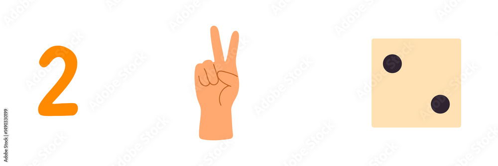 Colorful educational chart showing numbers 2 with corresponding hand ...