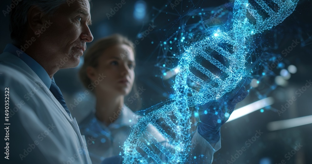 Physician And Patient Examine A Holographic Dna Model. AI-Powered ...