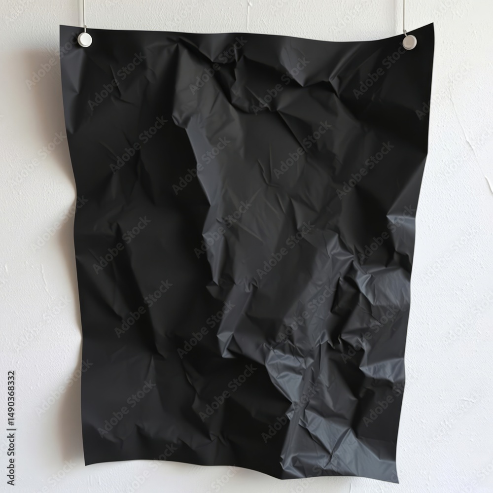 Photo Stock Black paper wrinkled poster template blank glued creased ...