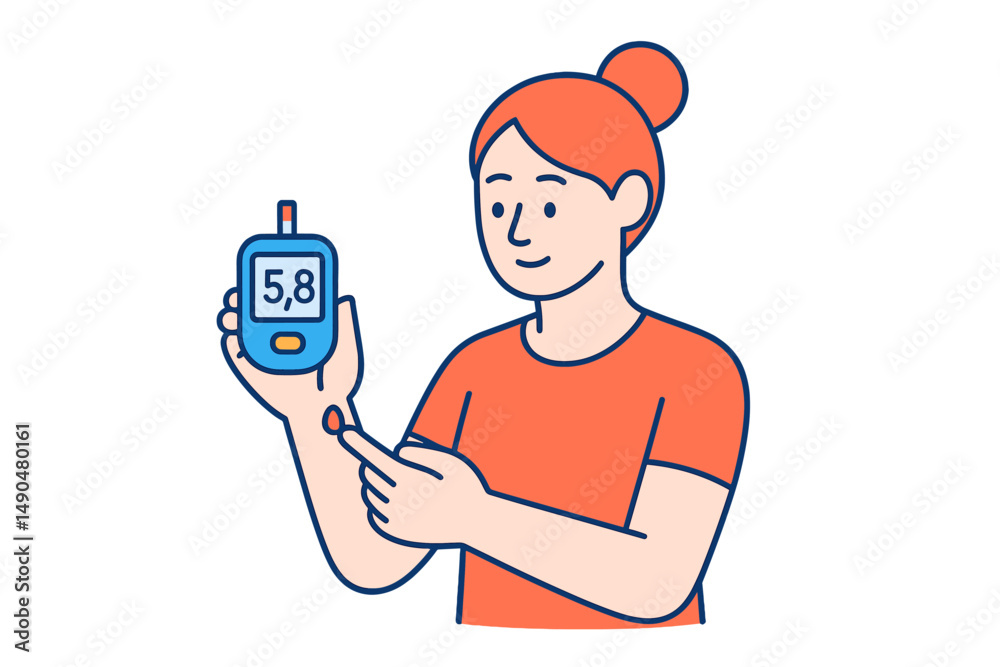 Healthy individual measuring blood glucose levels with a glucometer in ...