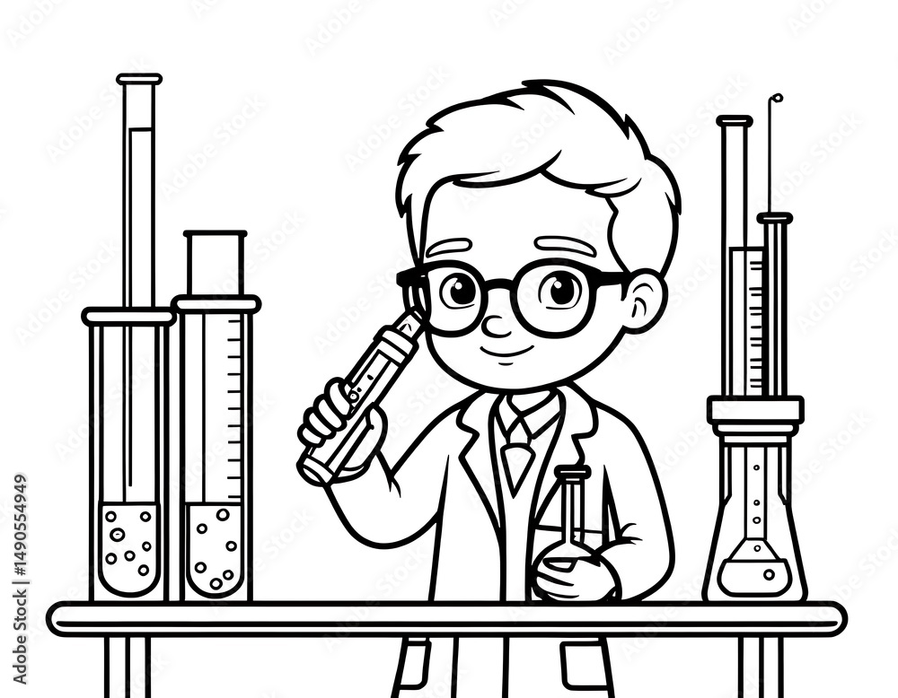 Scientist with a Test Tube, STEM-Themed Coloring Page for Kids ...