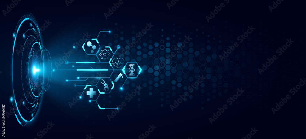 Futuristic HUD circle with holographic chart of connected hexagons and ...