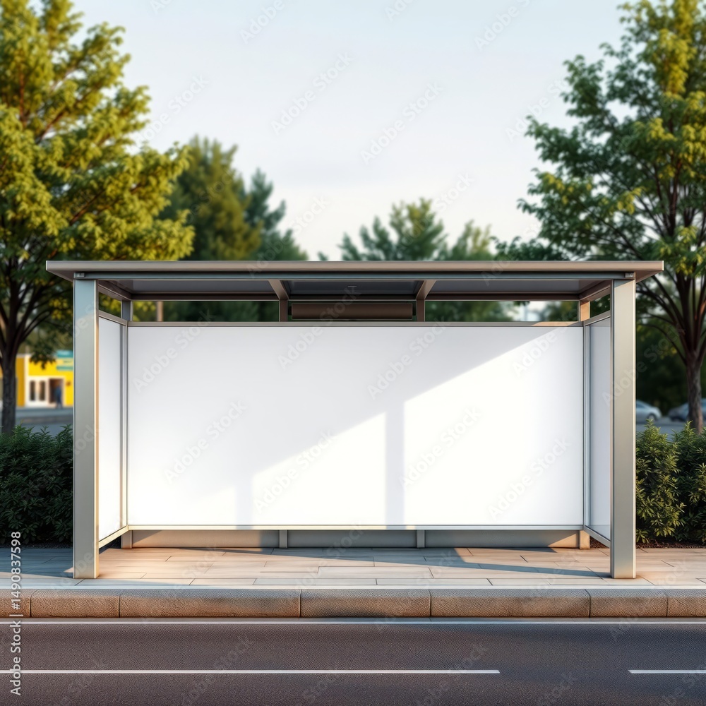 Foto de Stock Bus tram stop shelter white empty place for street ads ...