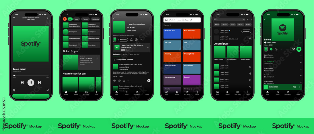 Spotify mobile UI mockup, Spotify music player template, Spotify app interface design, Spotify ...