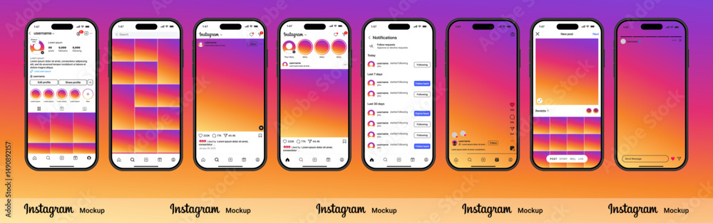 Instagram mobile UI mockup, Instagram post feed template, Instagram ...