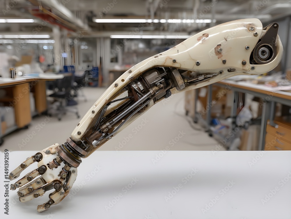 Prosthetic limb articulating in clinical profile shot demonstrating ...