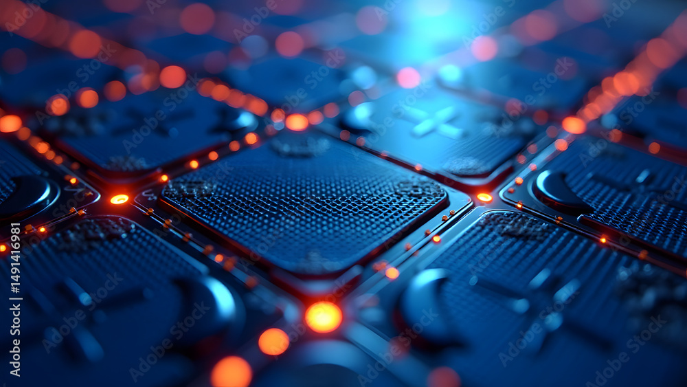 Optical illusion circuit grid with glowing X patterns, high-density ...