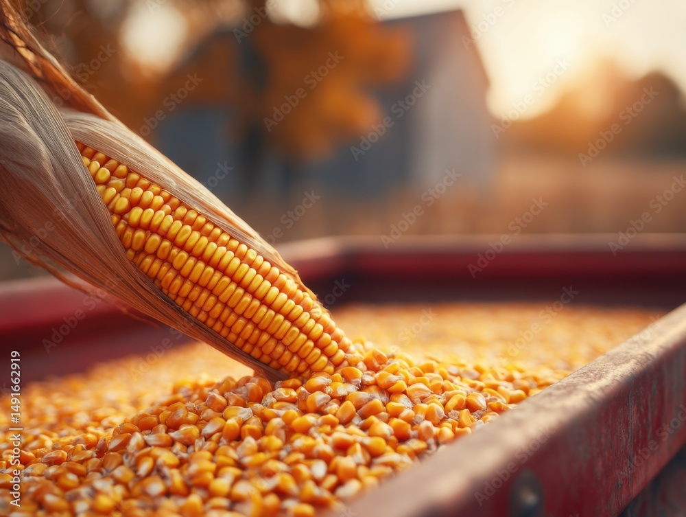 ภาพถ่าย Stock Harvested Corn Cob in Grain Bin Close Up Agricultural ...