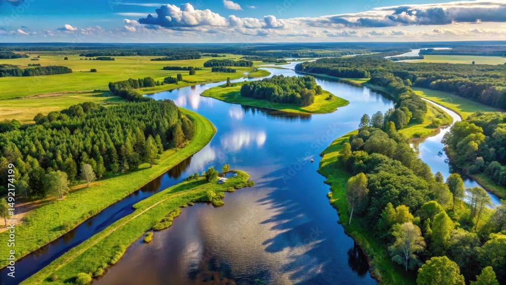 Ilustrace Summer Aerial View of Parnu J?gi River, scenic, panorama ...
