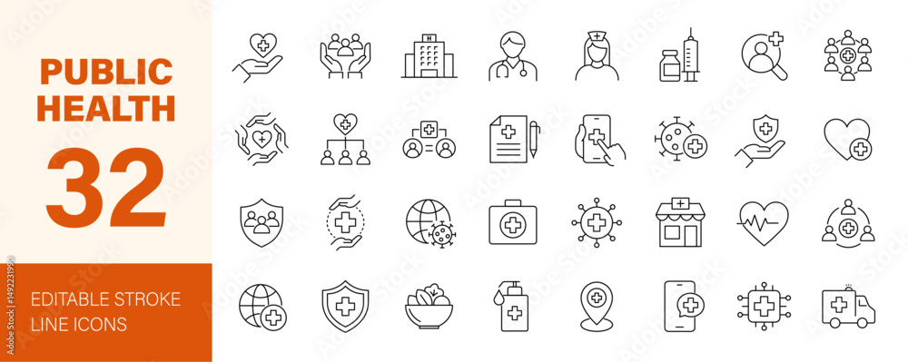 Public health icon set. Containing healthcare, doctor, hospital ...