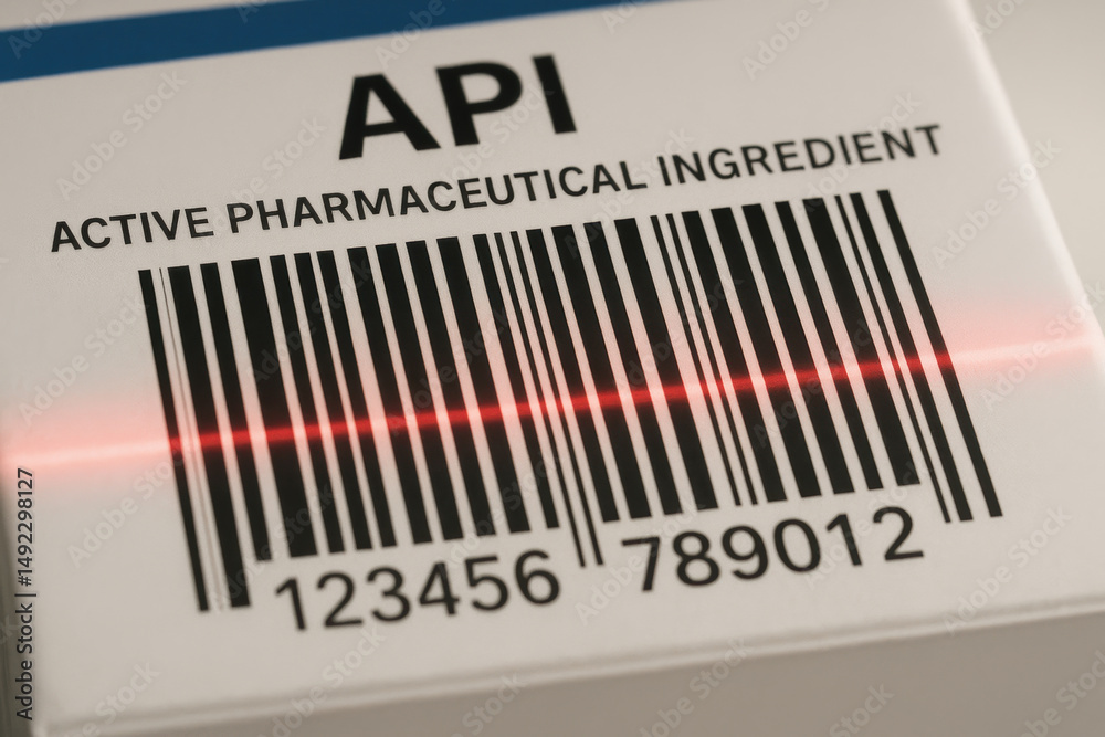 Stock-Foto „Active pharmaceutical ingredient barcode scanning on white ...
