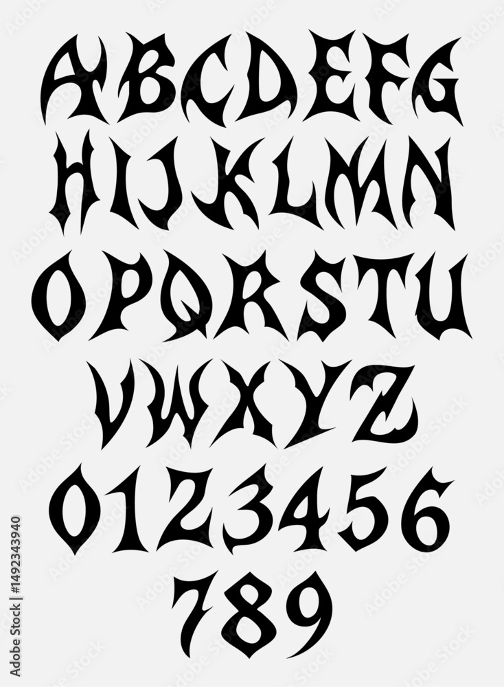 Стоковое векторное изображение «Cyber sigilism, neo tribal gothic font ...