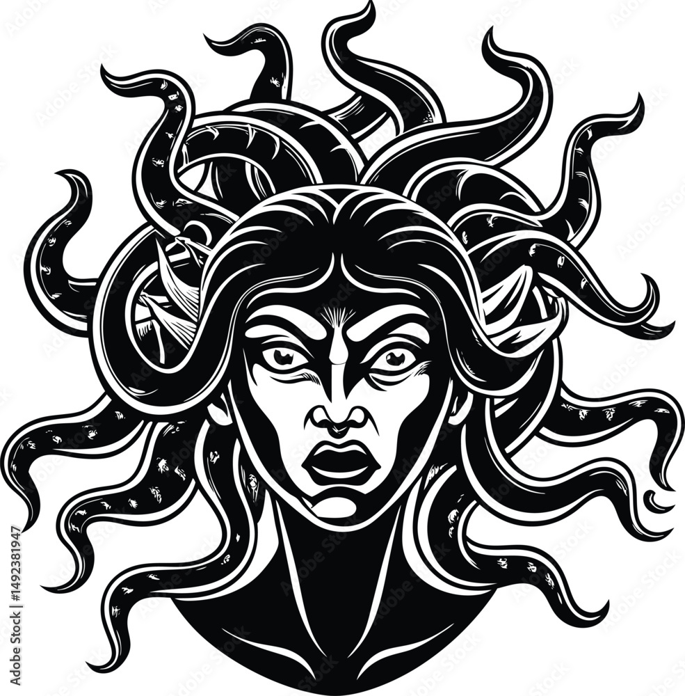 Medusa Gorgo with snake hair, created in a generative AI sketch ...