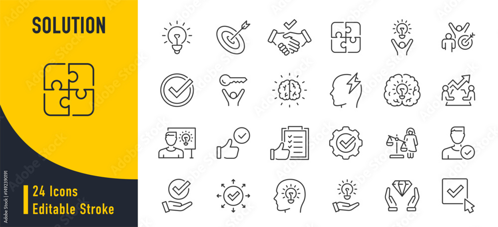 Solution web icons in line style. Options, alternative, success, result ...