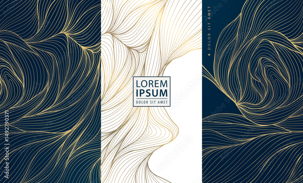 Vector set of abstract fancy line golden labels, luxury elite cards ...