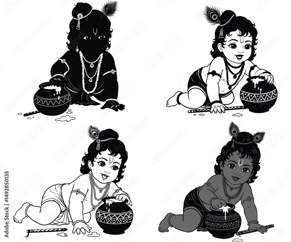 Stock-Vektorgrafik „Baby Krishna Butter Stealing Vector | Makhan Chor ...