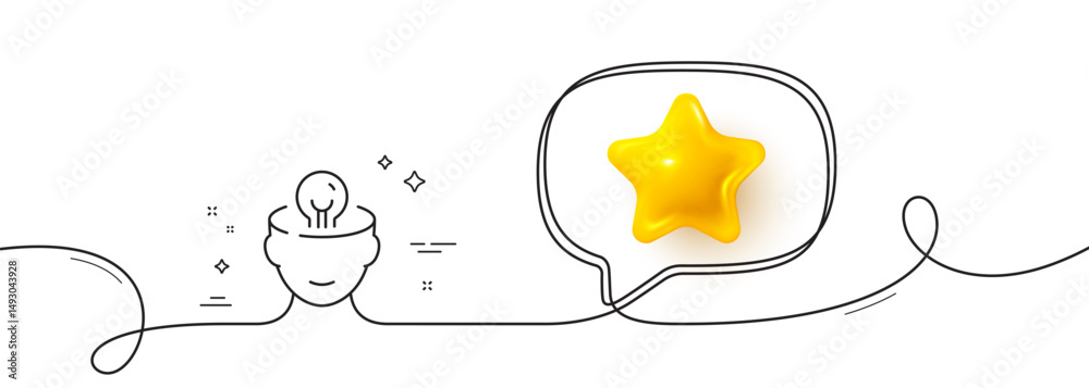 Mental health line icon. Continuous line with 3d star. Brain idea sign ...
